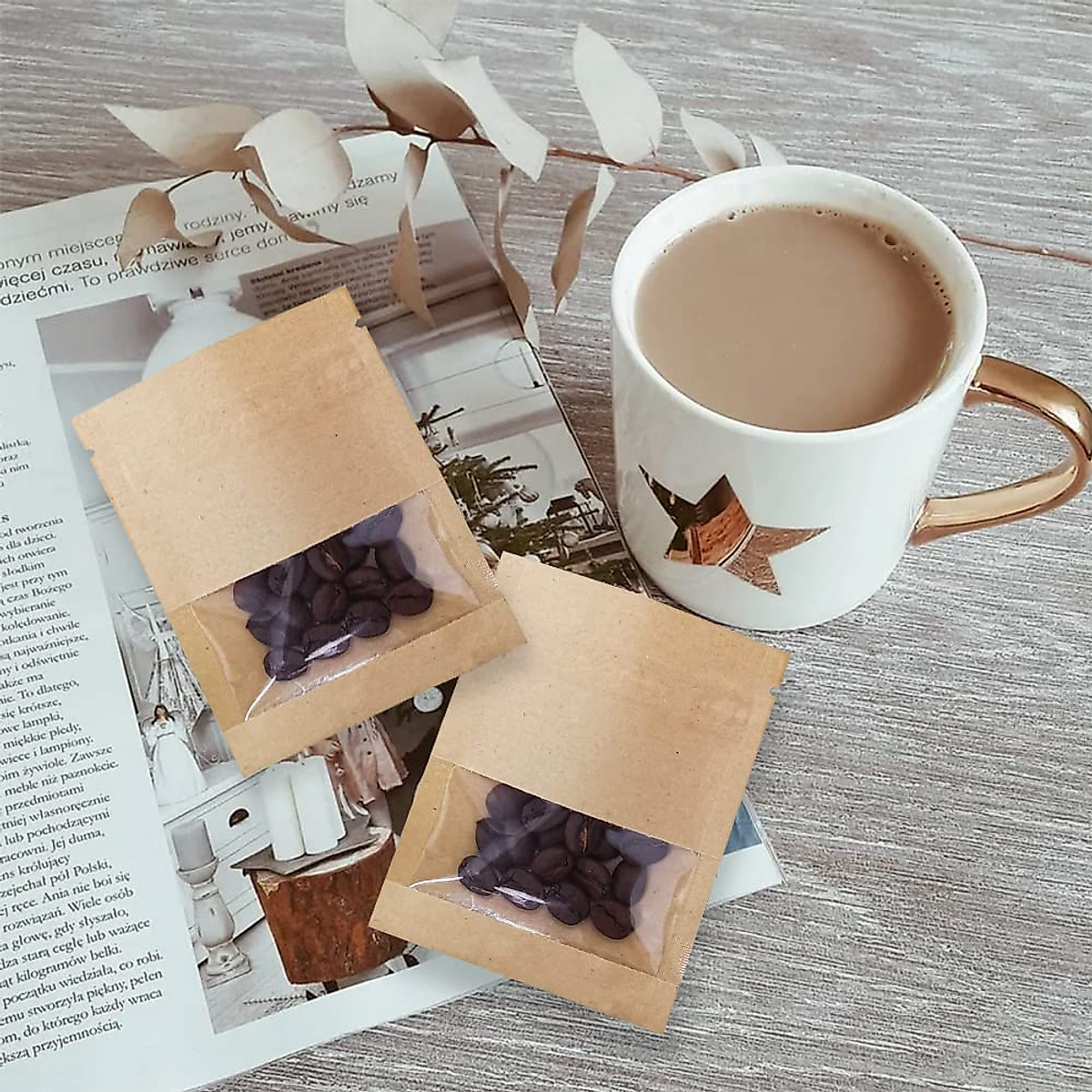 BEISHIDA 100 Pack 3.5 Inch Small Resealable Bags Small Kraft Paper Bags with Clear Window Airtight Brown Kraft Paper Bags Food Storage Bags Seed Bags Simple Bags Heat Sealable Bags for Packaging