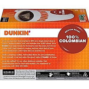 Dunkin' 100% Colombian Medium Roast Coffee, 10 Keurig K-Cup Pods