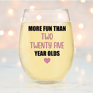 Laguna Design Co. More Fun than Two 25 Year Olds Wine Glass, 21 Oz, 50th Birthday wine glass, 50th birthday gift Black and Pink