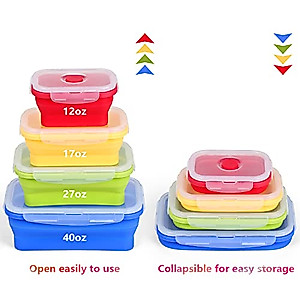 XSUPER Set of 4 Collapsible Silicone Food Storage Container, Foldable Meal Prep Lunch Box Containers for Food with BPA Free Airtight Lids, Bento Lunch Boxes, Microwave, Dishwasher & Freezer Safe
