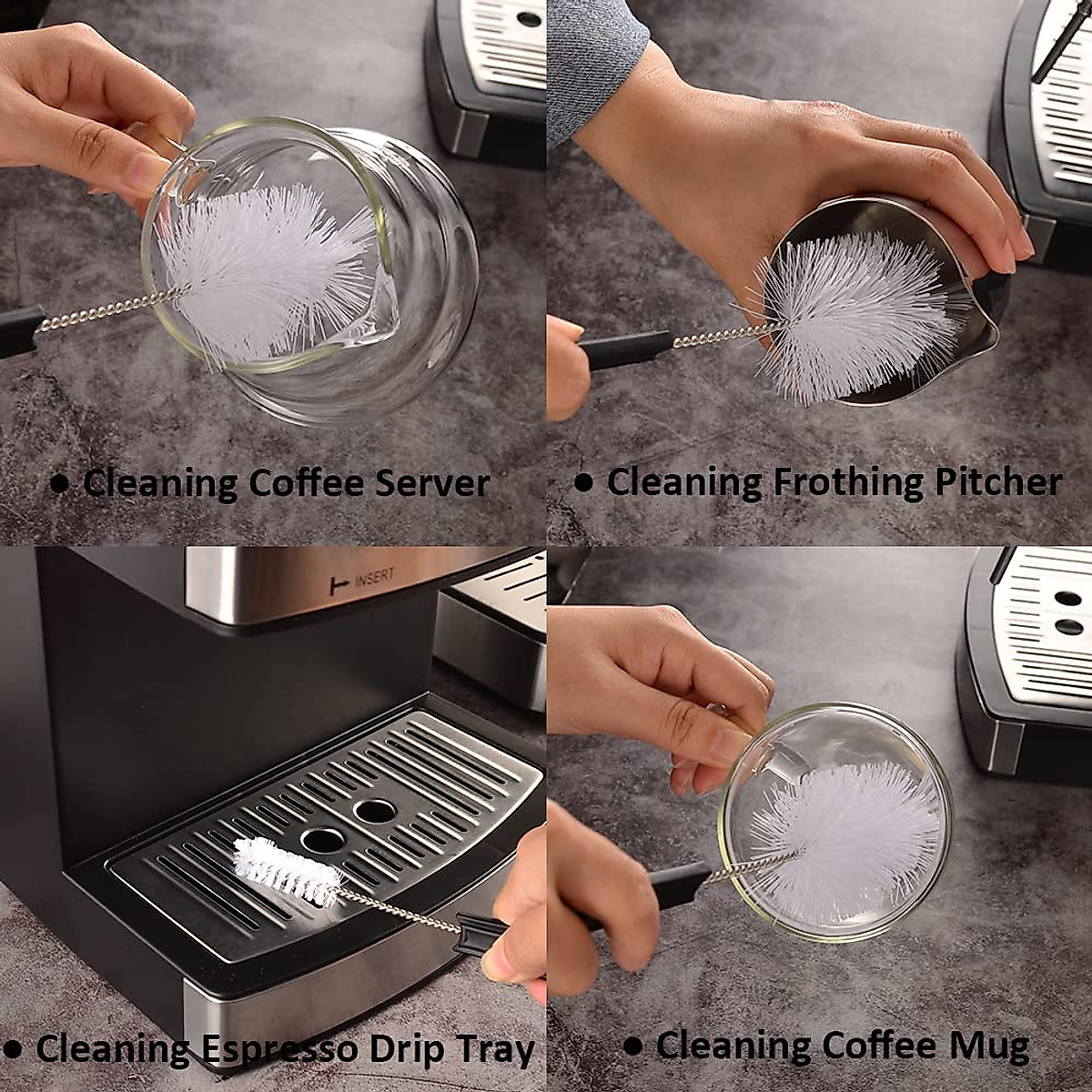 Espresso Brush Machine Cleaning Brush - CAFEMASY 5pcs Coffee Machine Cleaning Brush Pack Barista Tools for Cleaning Espresso Machine Group Head Steam Wand Milk Frother Drip Tray Coffee Mug