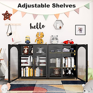 OSEILLC Metal Sideboard Buffet Cabinet with Tempered Glass Doors, Accent Cabinet with Adjustable Shelves, Credenza Cupboard Console Table for Kitchen, Living Room, Dining Room, Bedroom, Hallway