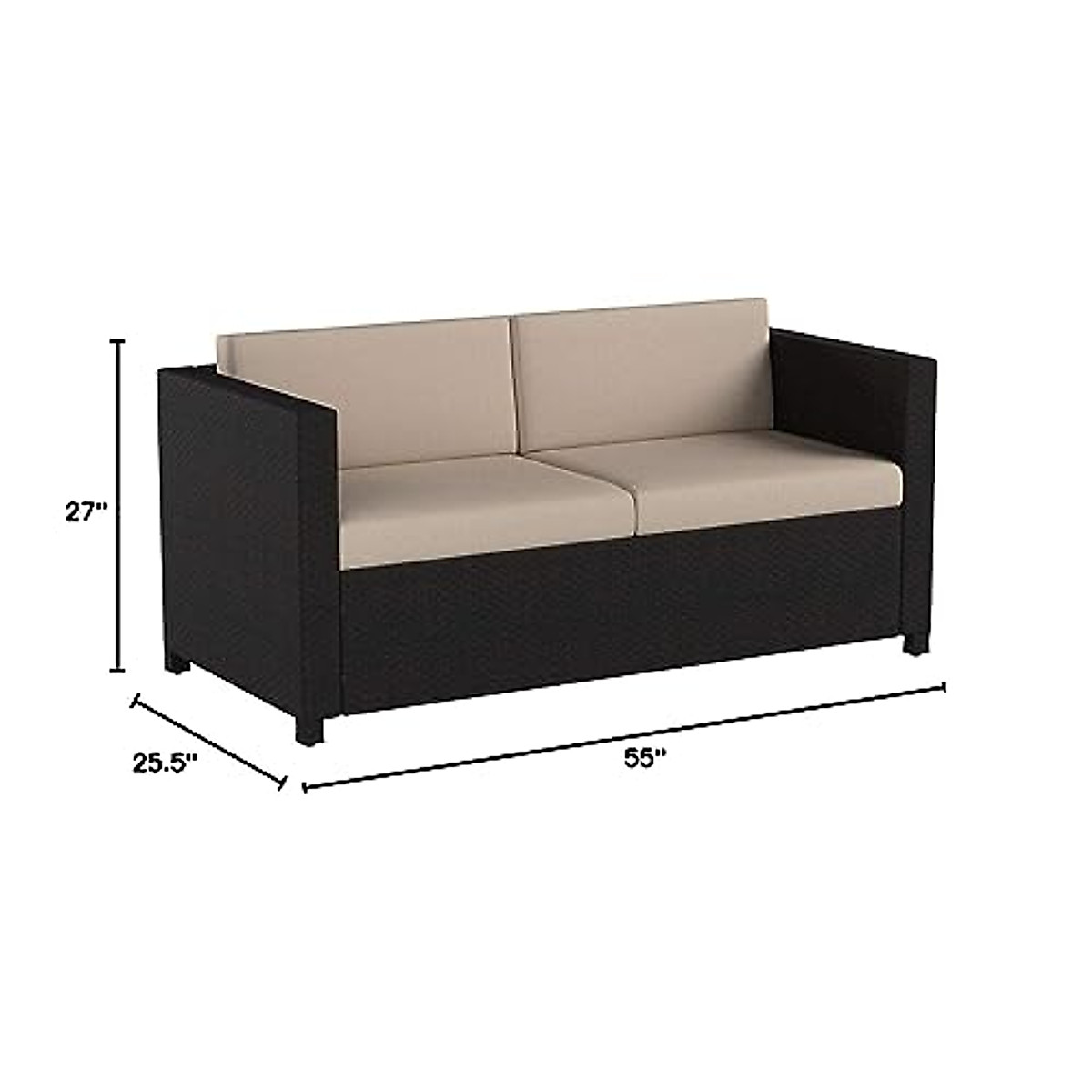 Christopher Knight Home Puerta Outdoor Wicker Loveseat with Cushions, Dark Brown / Beige Cushions