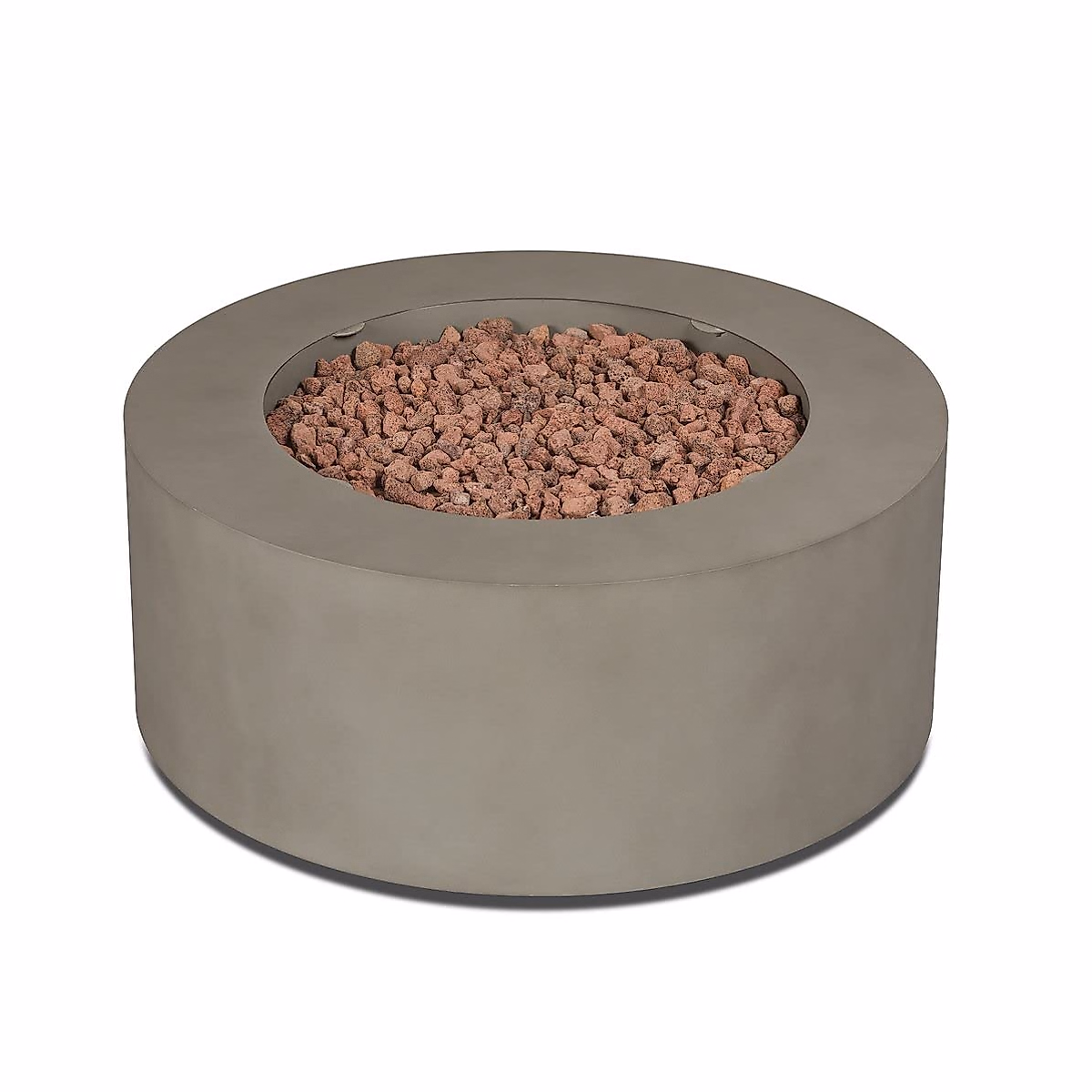 Real Flame Aegean Round Propane Fire Table for Outdoors in Mist Gray with Natural Gas Conversion Kit, Lid and Storage Cover - Durable Gray Fire Pit