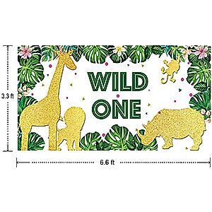 TUTA Large Wild One Banner | 1st Birthday Party Supplies Decoration | Jungle Safari Animal 1st Bday Party Banner | Baby First Birthday Backdrop Background for Boy or Girl Green - 6.6 x 3.3 FT