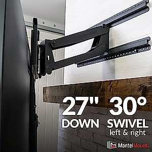 MantelMount MM340 Above Fireplace Pull Down TV Mount - with Patented auto-straightening, auto-stabilization, 2 Gas Pistons, Adjustable Motion Stops, Wire tabs & Safety Pull-Down Handles