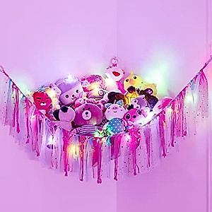 Vorey Stuffed Animal Storage Macrame Stuffed Animal Net or Hammock Toy Hammock Stuffed Animal Holder Hanging Stuffed Animal Organizer Plushie Net for Stuffed Animals Corner, Pink