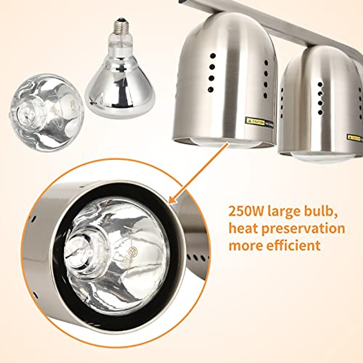 BOOMY LINS Commercial Food Heat Lamp, Electric Food Warmer 2-Bulb, Adjustable Frame, Removeable Part, Keep Food Warm Lamp Portable