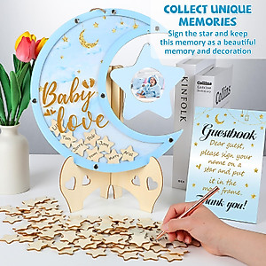 Baby Shower Guest Book Alternatives Moon Guest Book for Baby Shower Guest Book Frame with Star Baby Shower Decorations Guest Book Alternative for Wedding Boys Girls Birthday Party Keepsake(Blue)