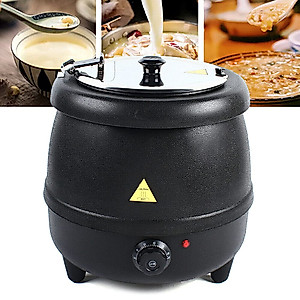 OUKANING 10L Soup Kettle, 400W PP Shell Commercial Electric Soup Warmer 110V Black Countertop Food Kettle Warmer Restaurant Stainless Steel Pot for Home & Commercial
