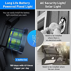 QUNCWL Motion Sensor Outdoor Lights Battery Powered - 1000LM Battery Operated LED Security Light - 5000K Flood Lights IP65 Waterproof 3 Head Wall Light for Outside Garage Basement Barn