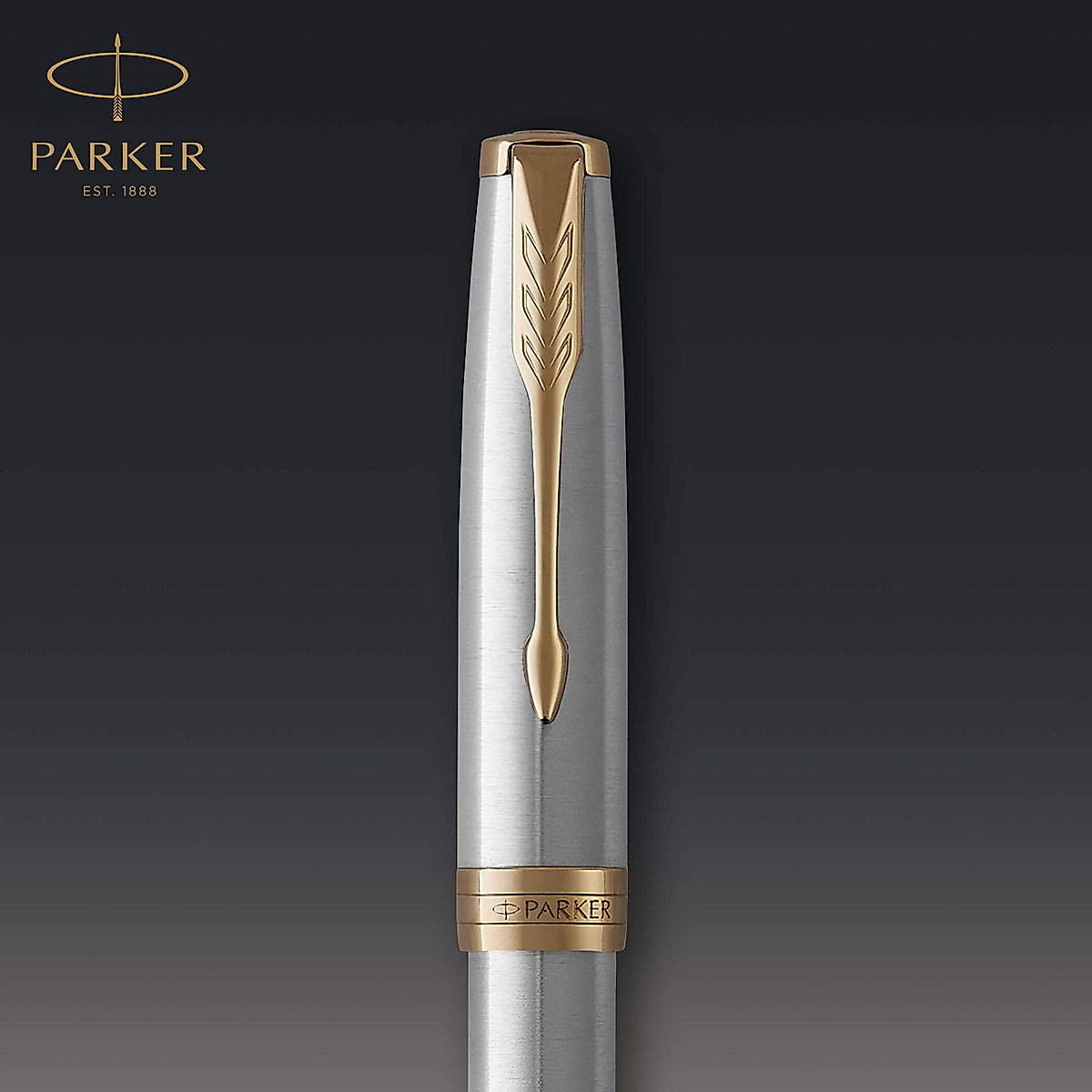 PARKER Sonnet Fountain Pen, Stainless Steel with Gold Trim, Fine Nib (1931504)