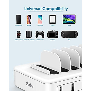 Charging Station for Multiple Devices, 6 Ports Compatible Cables W/3 iPhone, Micro USB,Type C,Compatible with Apple Charging Station,Phone,iPad,Cell Phone,Tablets,iPad,Kindle,White