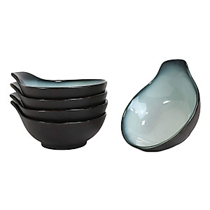 Ebros Gift Porcelain Serveware Drinkware Artistic Ocean Zen Aquamarine Black Gradient Textured Restaurant Supply (Pack Of 5 Tempura Dipping Sauce Condiment Ramekin Bowls With Handle)