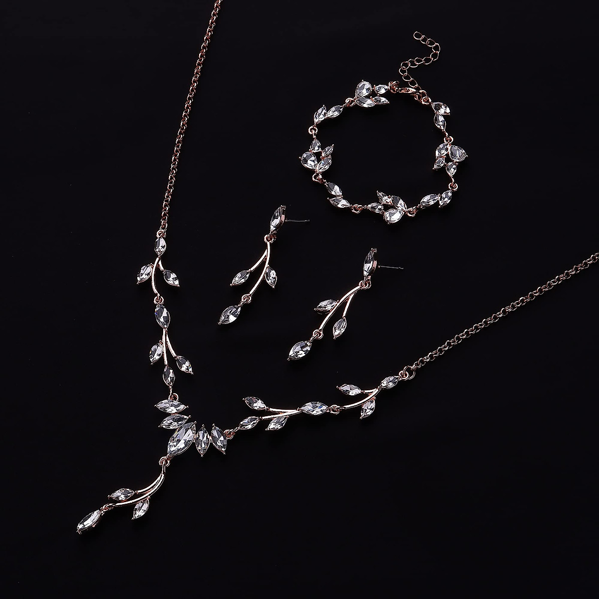 ORAZIO 3 Pcs Women Crystal Jewelry Set Bridal Wedding Rhinestone Necklace Crystal Bracelets and Dangle Earrings A-Silver Tone