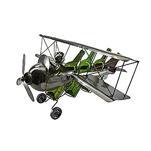 WINE BODIES Pilot on Bi-Plane Metal Wine Bottle Holder Charcoal