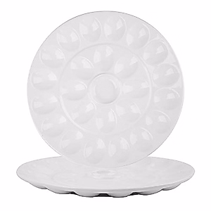 Foraineam 2 Pack 12.6 Inches Porcelain Deviled Egg Tray/Platter, White Egg Dish with 25 Compartments