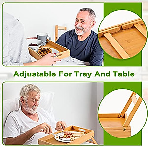 Greenual Bed Tray Table with Folding Legs for Eating Serving Tray with Handles Bamboo Breakfast Food Table Comes with Phone Holder Portable Snack Platter for Bedroom Hospital Picnic