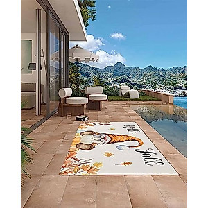 Hello Fall Gnomes Outdoor Rug for Patio/Deck/Porch, Non-Slip Large Area Rug 6 x 9 Ft, Thanksgiving Pumpkin Maple Leaf Indoor Outdoor Rugs Washable Area Rugs, Reversible Camping Rug Carpet Runner