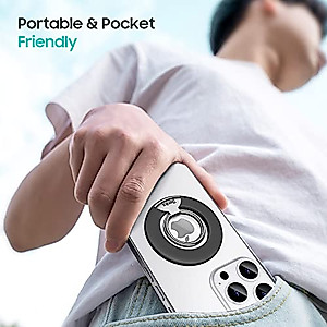 Benks Magnetic Phone Ring Holder Compatible with Magsafe, Adjustable Finger Ring Grip for iPhone 14/13/12 Series, Removable Kickstand - Black