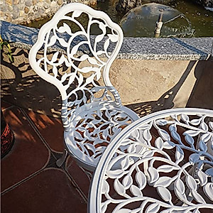KAI LI Patio Bistro Sets 3 Piece cast Aluminum Patio Furniture Outdoor Garden Metal Rust Proof Tables and Chairs White bisrto Set (Leaf-White)