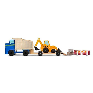 Melissa & Doug Classic Toy Wooden Dump Truck & Loader with Construction Pieces