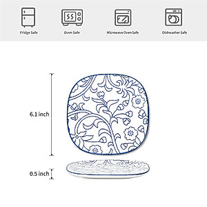 Selamica Porcelain Small Plates, 6 inch Dessert Plates Ceramic, Small Appetizer Plates, Kitchen Salad Plates for Cake Snacks Side Dish, Microwave Dishwasher Safe, Set of 6, Vintage Blue