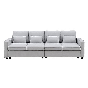 Harper & Bright Designs 104" 4-Seater Modern Linen Fabric Sofa with Armrest Pockets and 4 Pillows,Minimalist Style Couch for Living Room, Apartment, Office,3 Colors