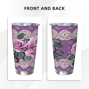 AYCZN Rose Flower 20 OZ Tumbler Stainless Steel Travel Coffee Mug, Floral Vintage Insulated Water Bottle with Lid Leakproof Thermal Cup