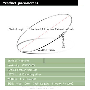 Dankadi Women 925 Sterling Silver 2MM Solid Dome Collar Necklace Simple Fashion Golden 16 "18" 20 "+1.9 "Adjustable Length Choker Fine Jewelry Gifts (Silver, 18 inches)