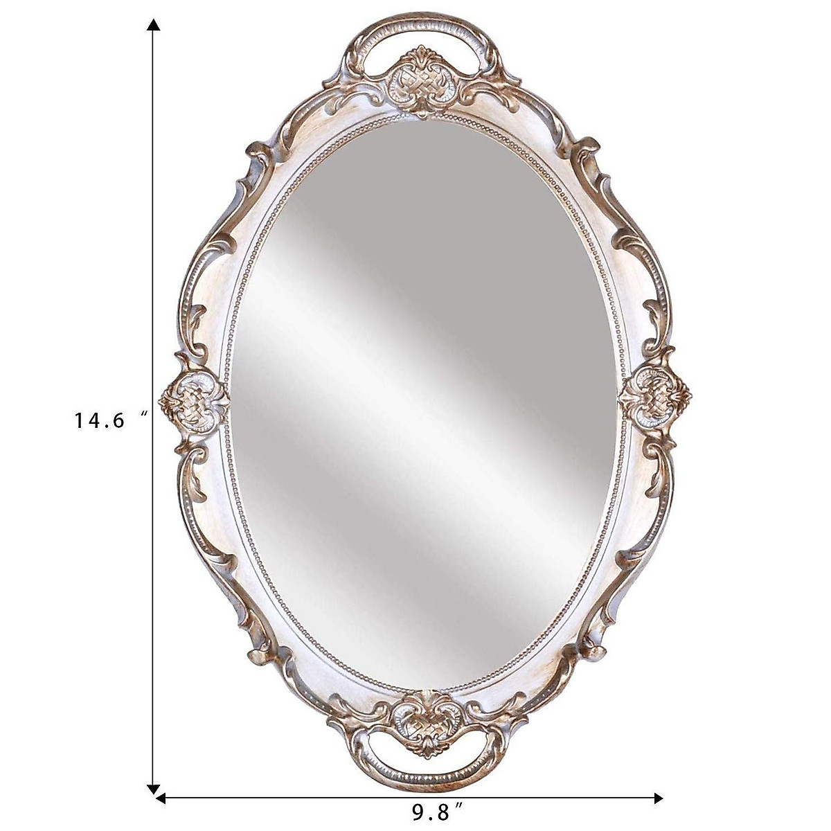 Ham Oval Floral Wall Mirror Tray, Dresser Organizer Tray, Decorative Perfume Mirror Tray, Serving Tray, 9.5’’ X 14.5’’, Silver