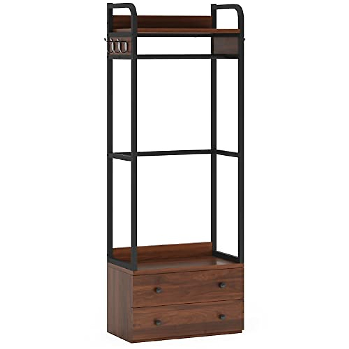 Tribesigns Freestanding Closet Organizer Small Clothes Rack Coat Rack with Drawers and Shelves, Heavy Duty Small Garment Rack Industrial Hall Tree for Hallway, Entryway, Bedroom