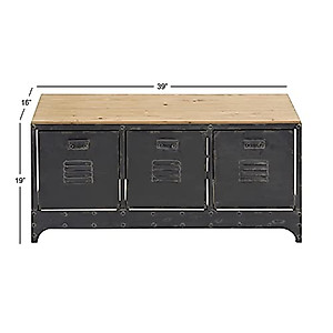 Deco 79 Metal Low Profile File Cabinet 3 Drawers Storage Bench with Brown Wood Top, 39" x 16" x 19", Black