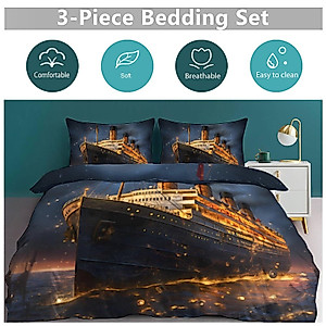 Titanic Cruise Ship Voyage Soft Duvet Cover Set 3 Piece (1 Duvet Cover + 2 Pillow Case) Comforter Cover Bedding Set 79"x90"