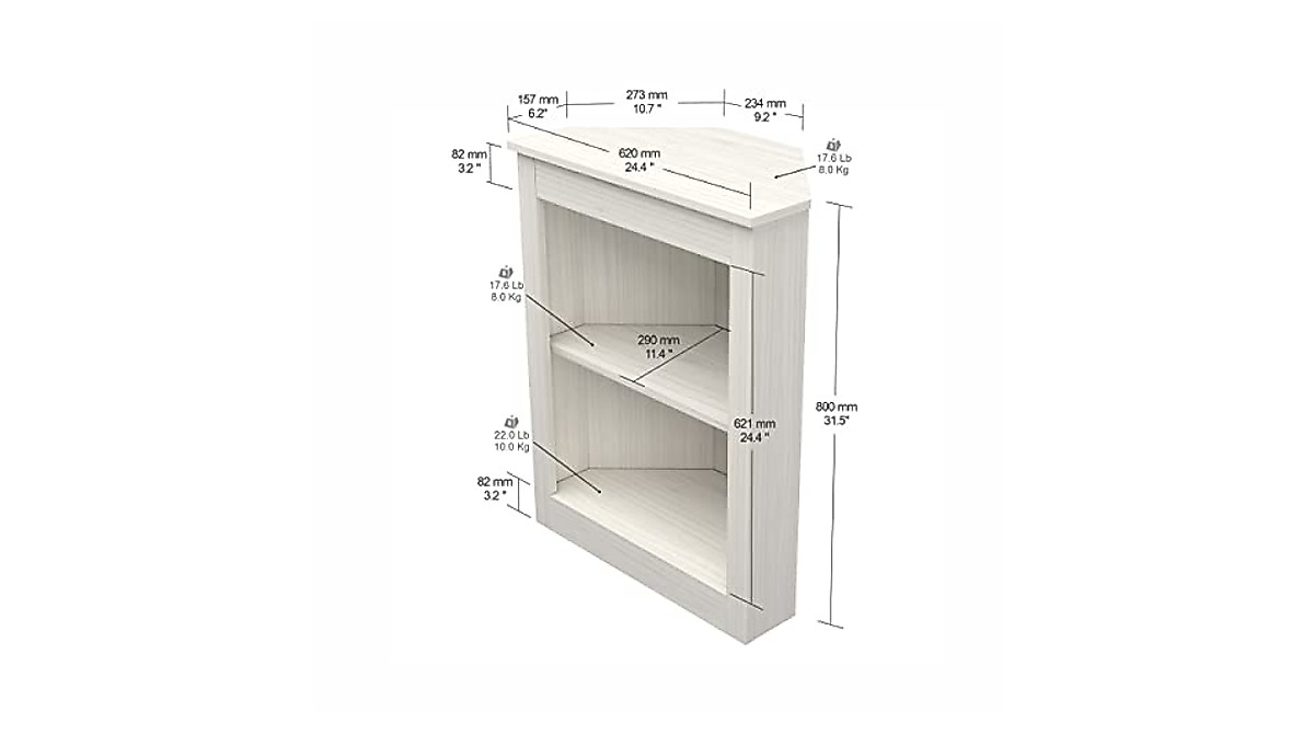 Inval 31.5" Corner Bookcase in Washed Oak