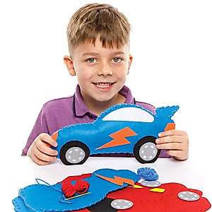 Baker Ross FE614 Racing Car Cushion Sewing Kits - Pack of 2, Sewing Set for Children, Creative Activities for Kids, Ideal Arts and Crafts Project