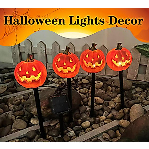 NIGHT-GRING 4 Pack Halloween Pumpkin Pathway Solar Lights, Orange Yard Stake String Lights Halloween Outdoor Decorations, Waterproof LED Pumpkin Halloween Décor Walkway Lights