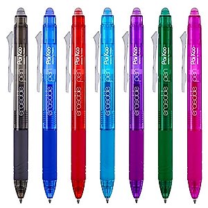 ParKoo Retractable Erasable Gel Pens Clicker, Fine Point, No Need for White Out, Assorted Color Inks for Planners and Crossword Puzzles, 7-Pack