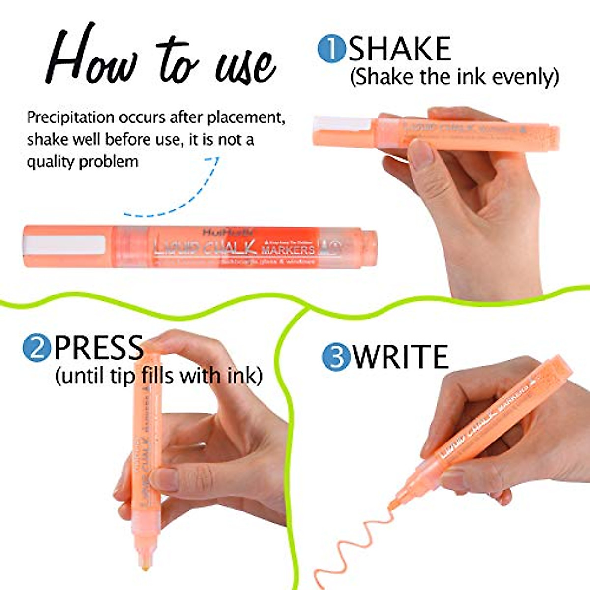 HUIHUIBI Liquid Chalk Markers 15 Colors Washable & Wet Erase Neon Chalk Pens Erasable Board Marker Dry Erase Marker Pen for Blackboard, Chalkboards, Windows, Glass, Bistro, Signs