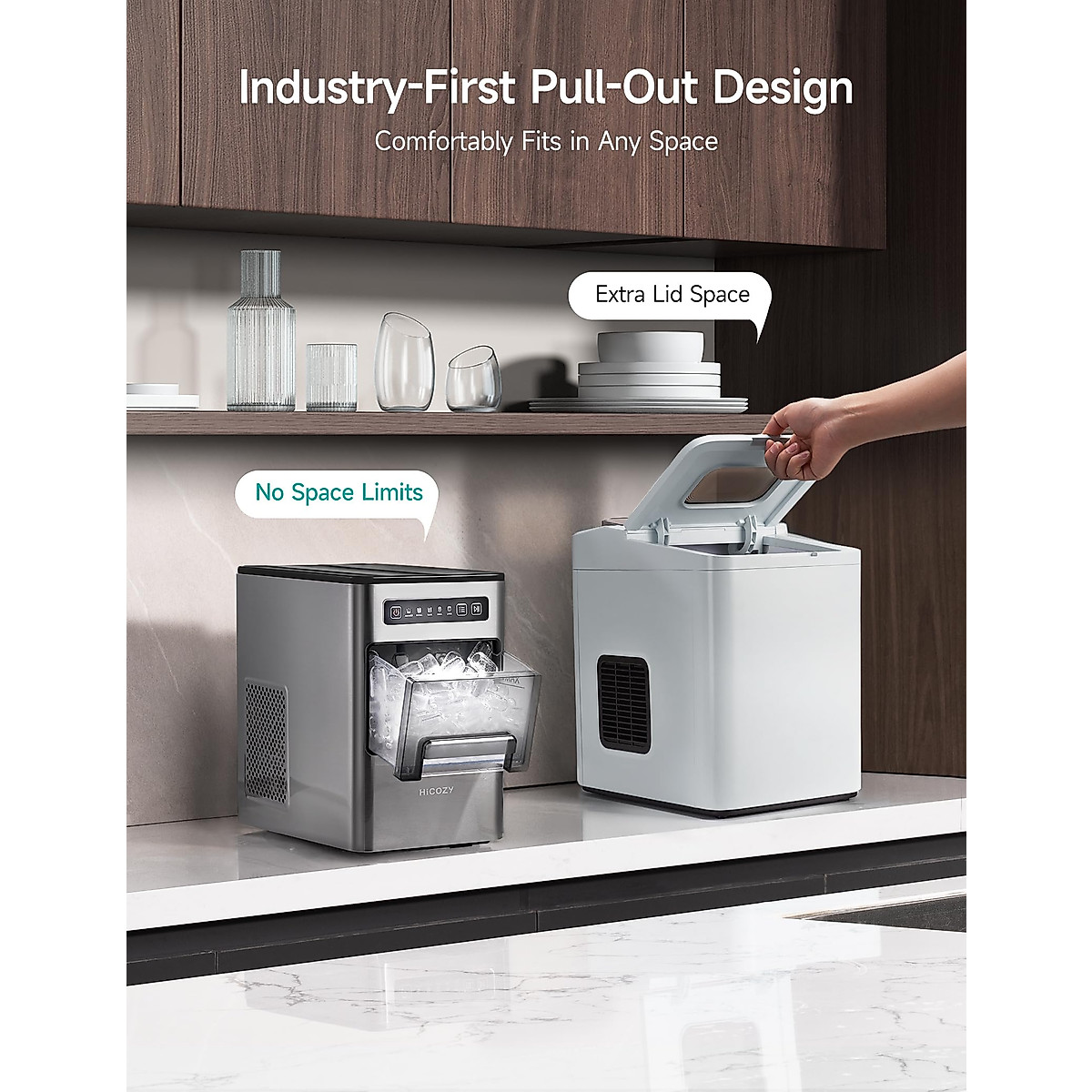 HiCOZY Ice Maker Countertop,Ice in 6 Mins, 24 lbs/Day, Portable & Compact Gift with Self-Cleaning,for Apartment/Under Cabinet/Kitchen/Office/Camping/RV/Home Bar （Light Black）