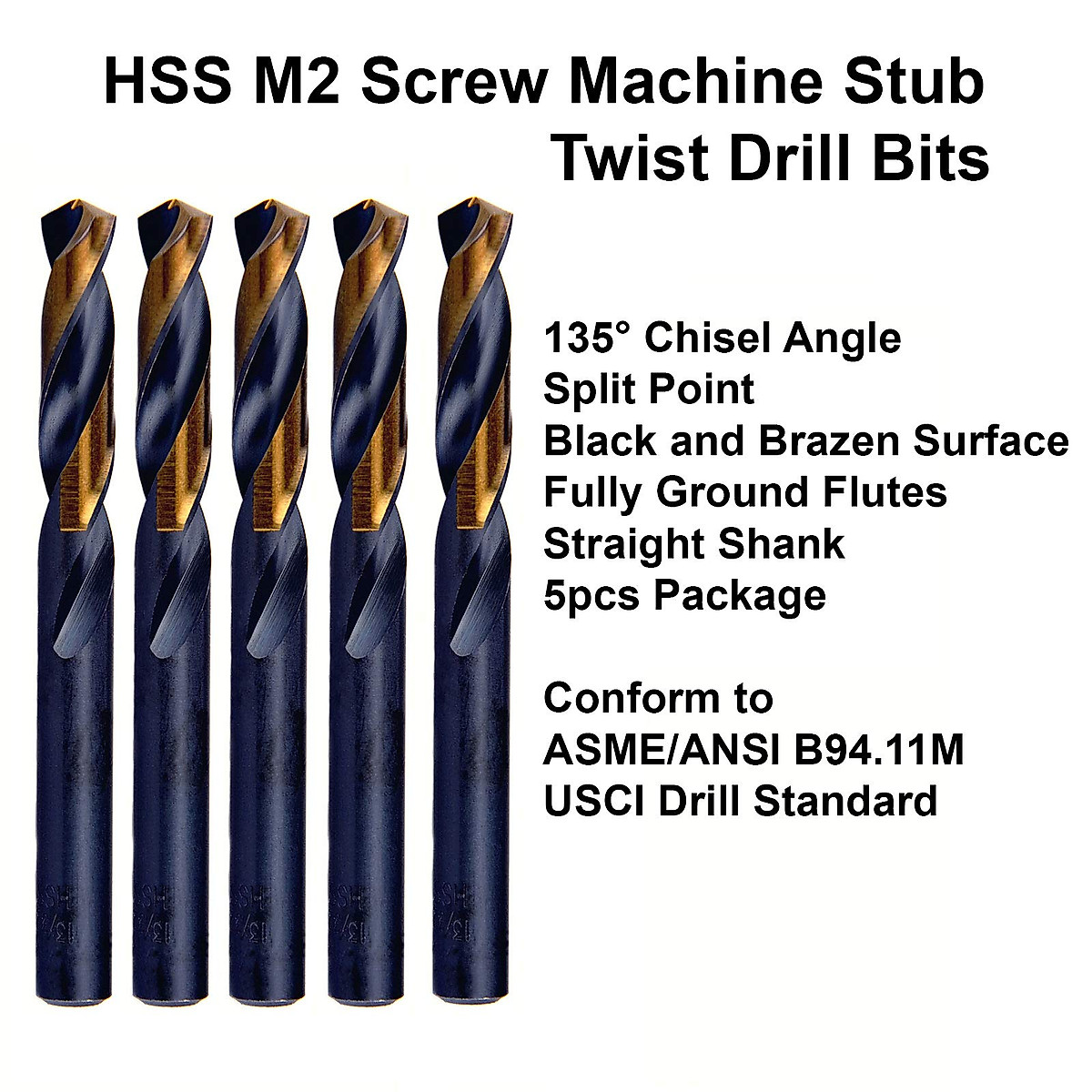 MAXTOOL 1/4" 5pcs Identical Screw Machine Drills HSS M2 Twist Stub Drill Bits Black & Bronze Fully Ground Straight Shank Short Drills; SMF02H10R16P5