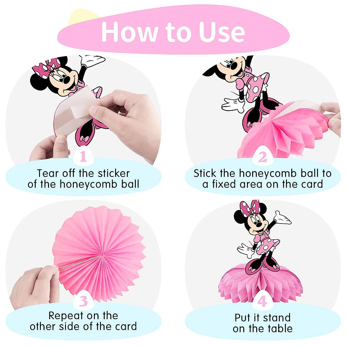 9 Pcs Minnie Honeycomb Centerpieces for Girls Boys, Cute Pink Cartoon Mouse Birthday Party Decorations, Minnie Theme 3D Table Decorations, Lovely Minnie Birthday Party Supplies for Mouse