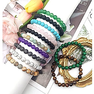 Jewdreamer 12Pcs 8mm Semi-Precious Gemstone Bracelet Healing Crystal Stone Beaded Bracelets for Women Men Unisex Adjustable Bead Stretch Bracelets Set