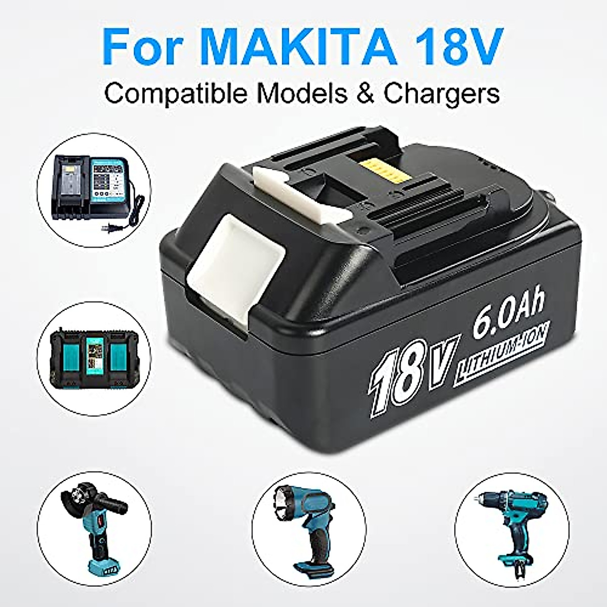 SUnMilY for Makita 18v Battery, 6.0Ah Replacement Lithium Batteries Compatible with Makita Battery 18V BL1860 BL1850 BL1850B BL1840 BL1840B BL1830 BL1830B BL1815B (4 Pack)