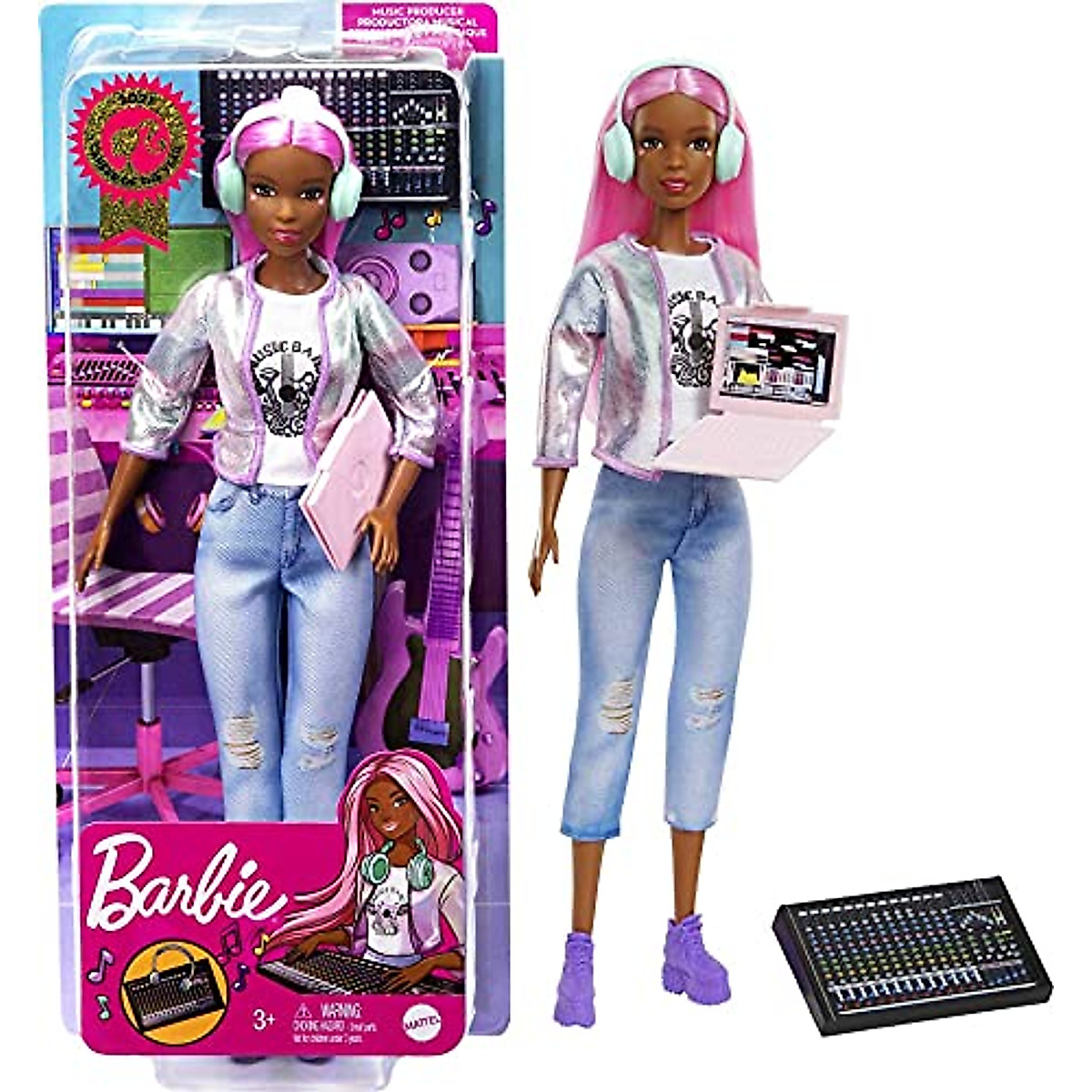 Barbie Career of The Year Music Producer Doll (12-in), Colorful Pink Hair, Trendy Tee, Jacket & Jeans Plus Sound Mixing Board, Computer & Headphone Accessories, Great Toy Gift
