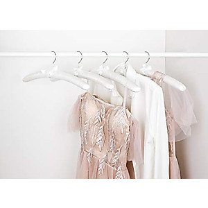 Amber Home 17 Inch Large White Satin Padded Hangers for Women Clothing 10 Pack, Anti Slip Cushioned Hangers for Sweaters, Silk Hangers Fancy Dress Hangers for Wedding, Delicate Cashmere (White, 10)