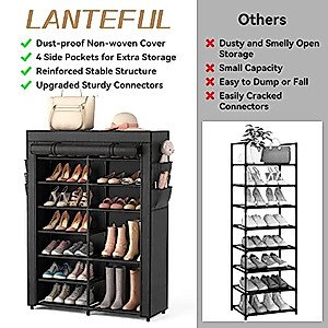LANTEFUL Shoe Rack with Covers, 8 Tier Shoe Rack Organizer for Closet Entryway Garage, Metal Free Standing Shoe Storage Shelf Cabinet Holds up to 28-35 Pairs