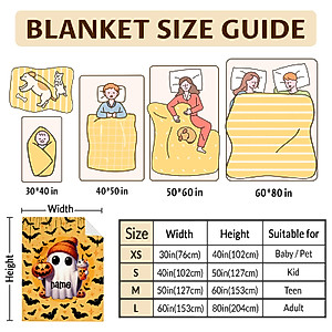 Custom Name Kids Boys Girls Throw Blanket - 40x30 Inches Small Halloween Blanket - Soft Plush Blankets for Chairs, Sofa - Orange Ghost Cute Fuzzy Throws Gifts for Decor