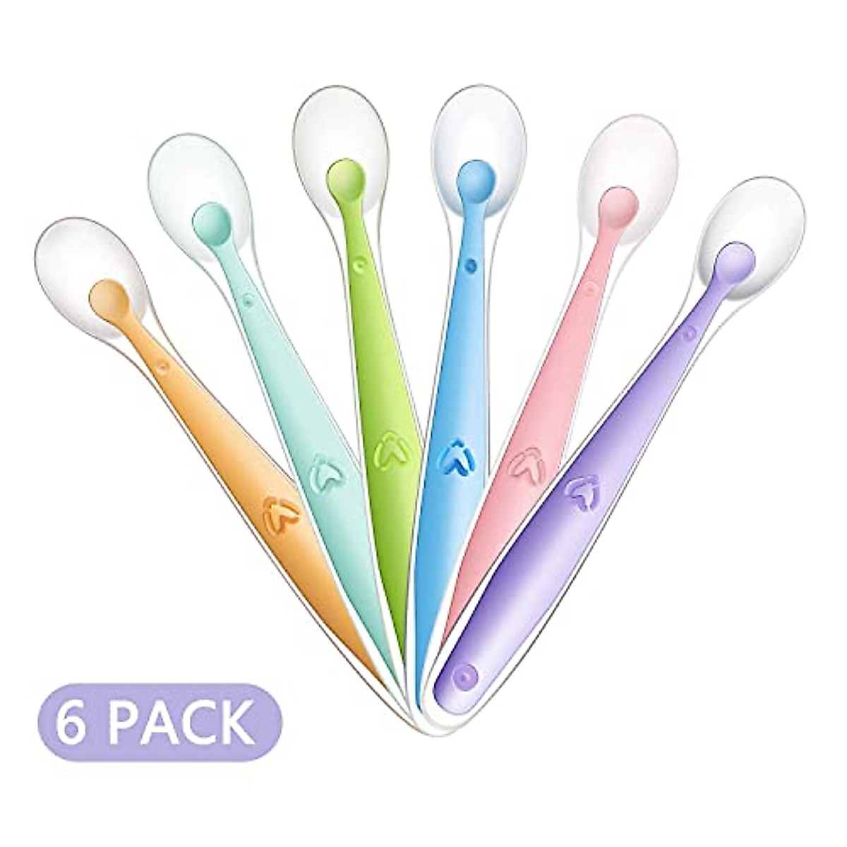 PandaEar Baby Silicone Soft Spoons| Training Feeding for Kids Toddlers Children and Infants| BPA Free 6 Pack| Great Gift Set |Gum-Friendly First Stage