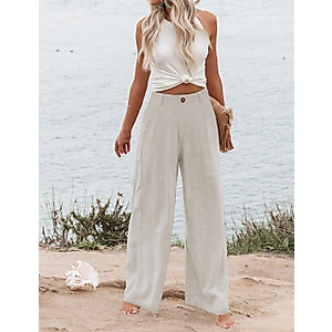 Hooever Womens Cotton Linen Pants Casual Button Up High Waisted Wide Leg Trousers(haki-XS) Khaki